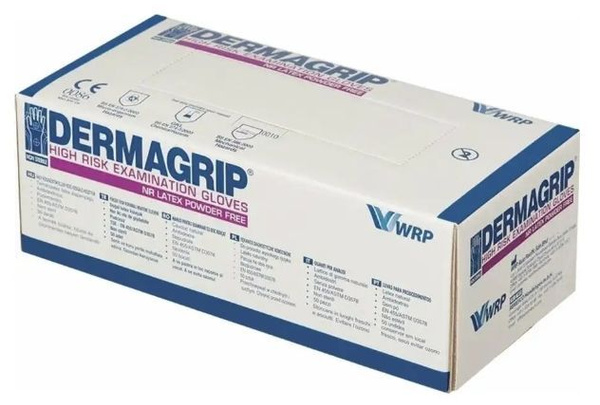 Dermagrip Перчатки смотровые High Risk, латекс, размер L, синие, 25 пар ...