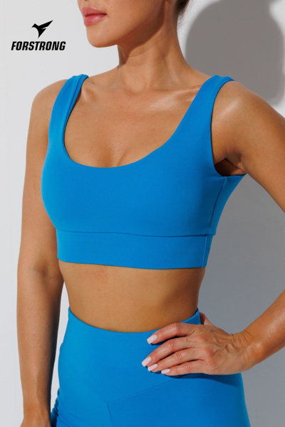 Топ Женский FORSTRONG голубой, размер 46, 48 Трикотаж Спортивный Бег, Фитнес Съемные чашечки ...
