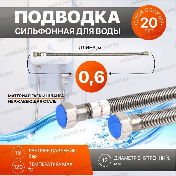 Гибкая подводка Thermofix 1/2" 1/2" - купить по выгодной цене в ...
