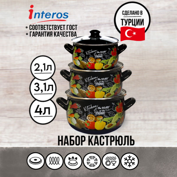 Набор кастрюль Interos, Эмалированная сталь, Нержавеющая сталь, 4,1 л ...