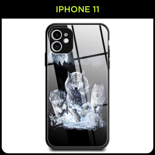 Стеклянный чехол на Apple iPhone 11 / Айфон 11 с принтом "Волчья стая ...