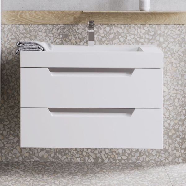 Тумба с раковиной Aqwella Cube 90 подвесная, 90 см, из МДФ, с ящиками, белая, прямоугольная в ...