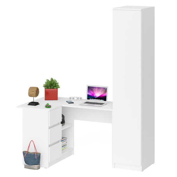 Стол компьютерный Мори МС-16 левый + Пенал МШ400.1, цвет белый, ШхГхВ ...