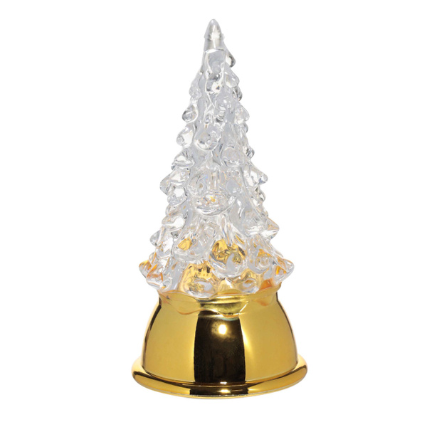 НГ Статуэтка с подсветкой 10 см акрил пластик золотистая Ель на подставке Golden Style