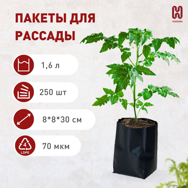 Пакеты для рассады и цветов 1,6л, 250 шт, многоразовые мешочки для ...