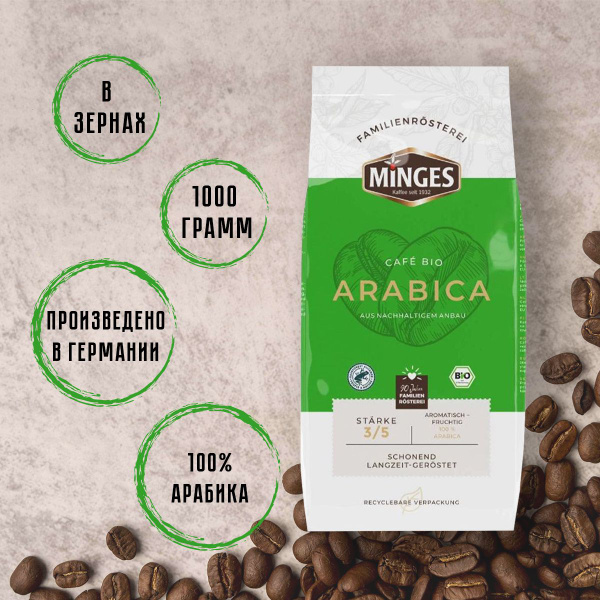 Кофе в зернах Minges Bio Cafe Arabica 1000 г (1 кг) купить на OZON по ...