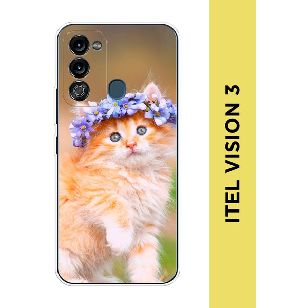 Силиконовый чехол на Itel Vision 3 / Ител Вижн 3 "Рыжий кот в венке ...