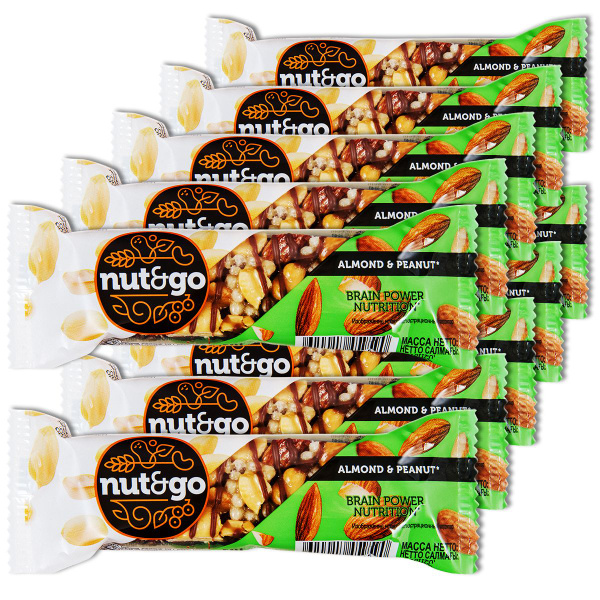 Ореховый батончик Nut&Go арахис, миндаль, арахисовая паста, 36 г, 10 шт. - купить с доставкой по ...