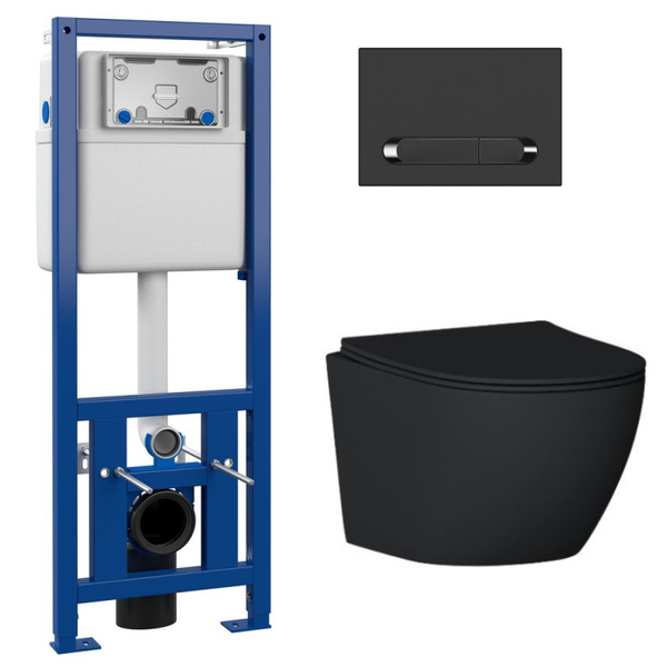 Инсталляция с подвесным унитазом Helmken 35103001B комплект 4 в 1: подвесной безободковый черный ...