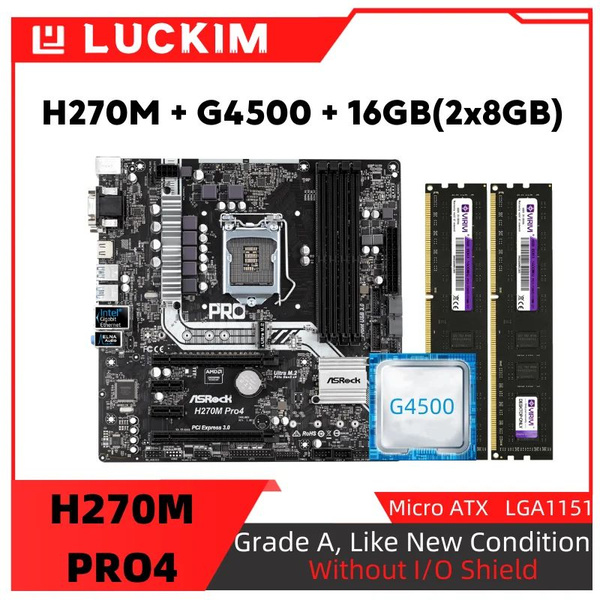 Материнская плата ASRock H270M PRO4+G4500+16GB(2x8GB) купить по низкой ...