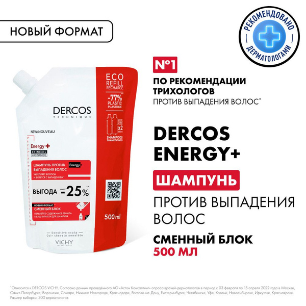 Vichy Dercos Energy+ Aminexil Тонизирующий шампунь против выпадения ...