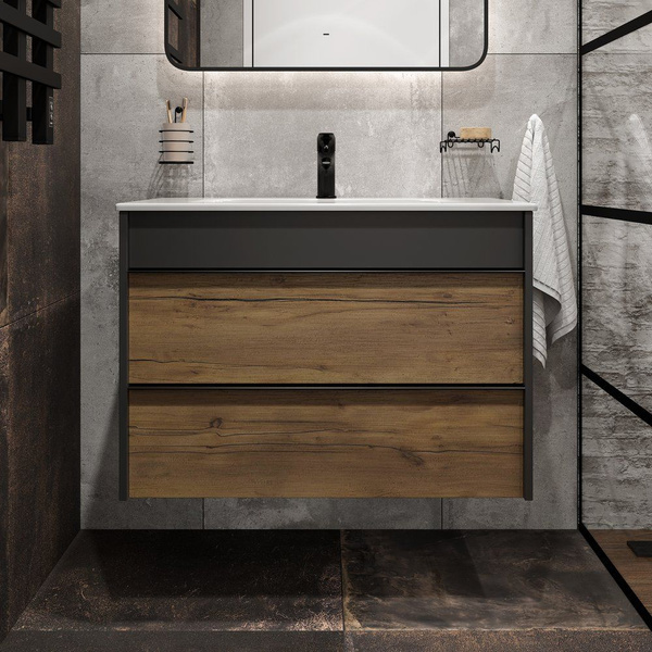 Тумба с раковиной STWORKI Гриндстед 80 дуб таксония, антрацит матовый купить на OZON по низкой ...