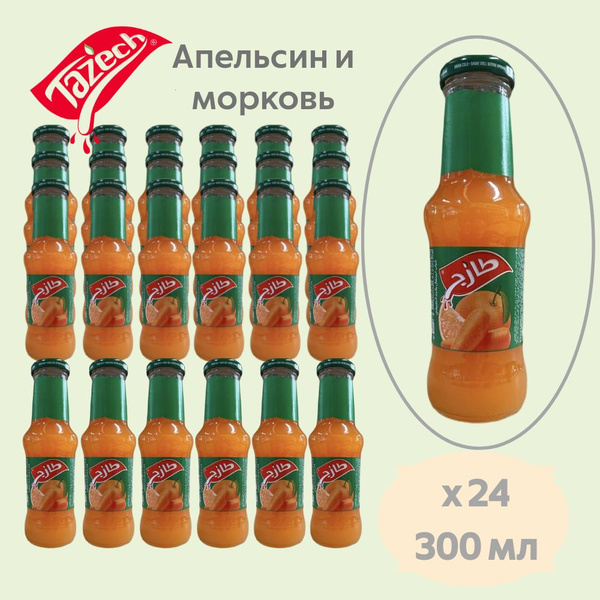 Напиток сокосодержащий Tazech Апельсин морковь, 24 стеклянных бутылок ...