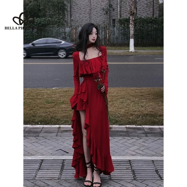 Платье Женский красный Длинный Полиэфирное волокно Рюши, размер 42 Без ...