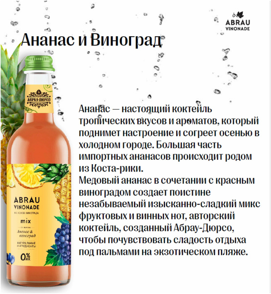 ABRAU VINONADE Ананас & Виноград 375 мл х 12 шт - купить с доставкой по ...
