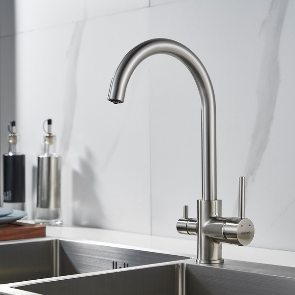 Смеситель для кухни с подключением фильтра питьевой воды Shevanik S128L сатин купить на OZON по ...