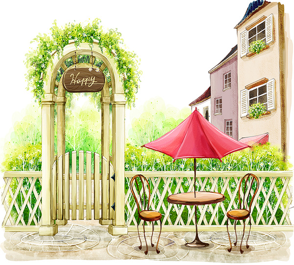 Фотообои 3d флизелин на стену DIVINO Decor "Столик под зонтиком ...
