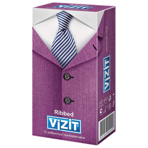 Презервативы латексные VIZIT Ribbed, комплект 12 шт., с ребрами ...