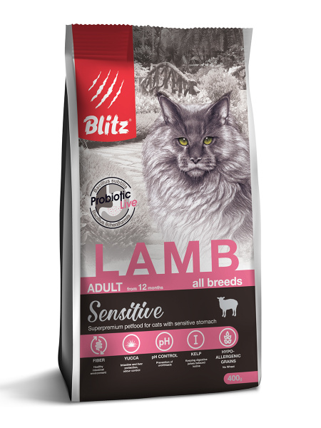 Blitz Sensitive Adult сухой корм для взрослых кошек с ягненком, 400 г ...
