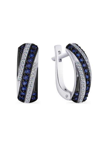 STREKOZA Серьги серебряные женские / дорожки с сапфирами и фианитами на английском замке ...