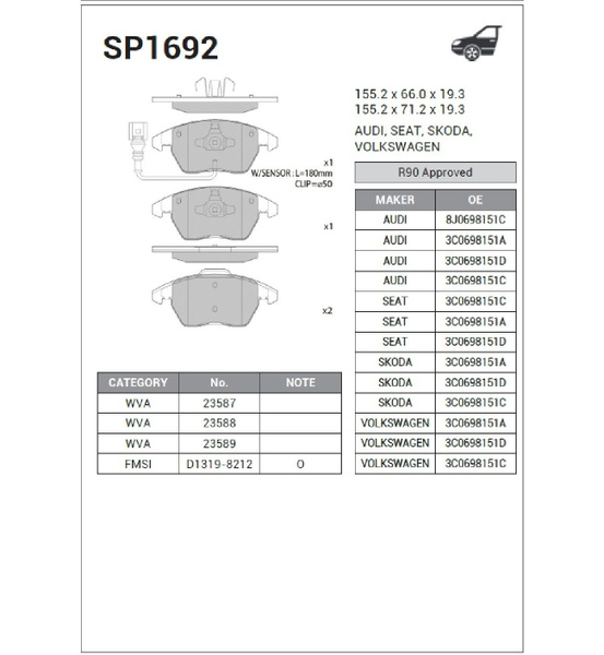 Колодки тормозные Sangsin Brake SP1692 Передние - купить по низким ...