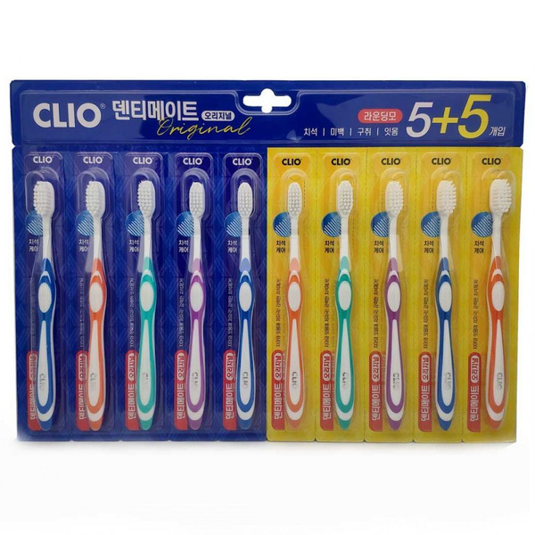CLIO, Набор зубных щёток Dentimate 5+5 Round bristle toothbrush ...