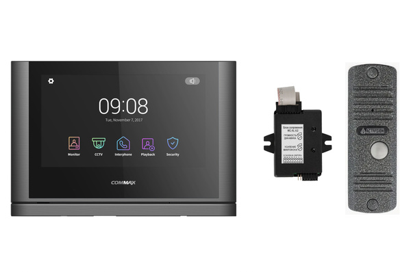 Комплект видеодомофона и вызывной панели COMMAX CDV-704MF (Темное серебро Black smog) / AVC 305 ...