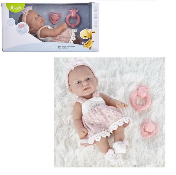 Пупс JUNFA Pure Baby 30см в розовом платье, носочках, повязке, с аксессуарами - купить с ...