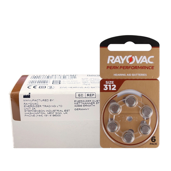 Батарейки RAYOVAC Peak 312 A312 (PR41) для слухового аппарата, 10 ...