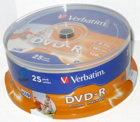 Оптический диск DVD-R диск Verbatim 4,7Gb 16x 25шт. Printable CakeBox ...