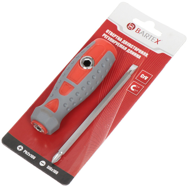 Отвертка комбинированная, крестовой/прямой шлиц, Bartex, PH2-6, антискользящая двухкомпонентная ...