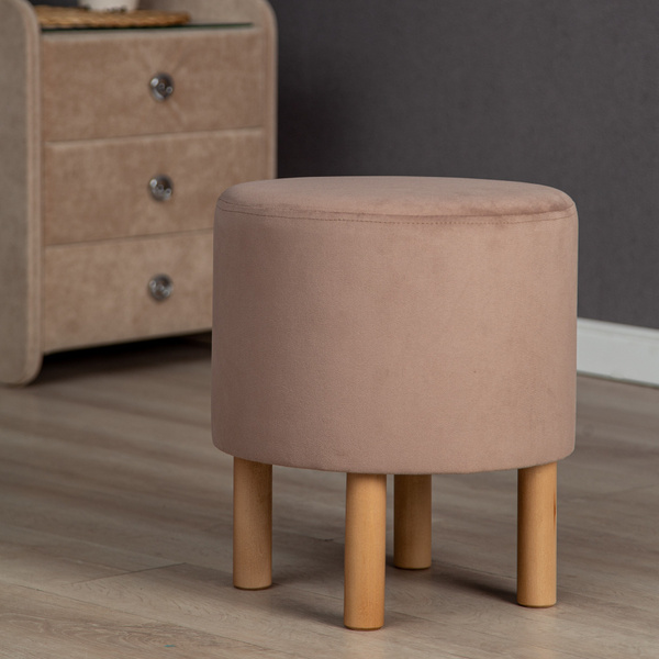 Пуф RoyalMebel Сканди круглый на деревянных ножках_Желтый, Велюр ...