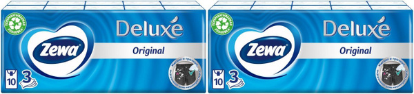 Zewa платочки бумажные носовые Deluxe Original 3 х слойные 10 пачек