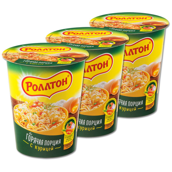 Лапша быстрого приготовления Роллтон "Курица", в стакане 70 г, 3 шт ...