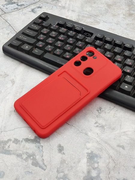Чехол с картхолдером для Tecno Spark 8c Spark Go 2022 красный Poket защита камеры