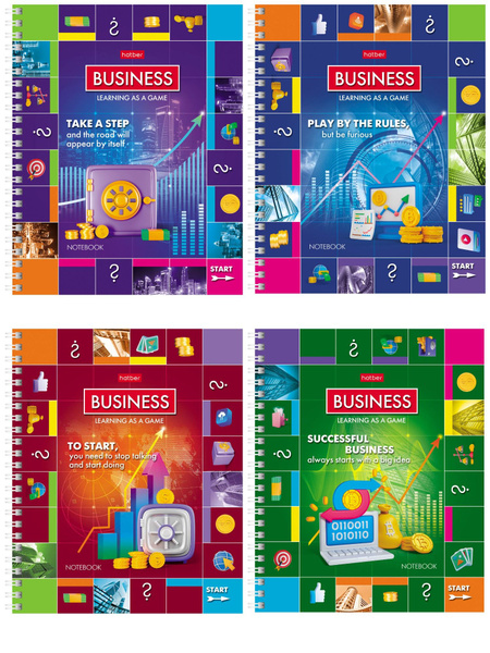 Набор тетрадей Hatber 80 листов, формата А5, в клетку, на гребне, 65 г/кв. м, 4 штуки/4 дизайна ...