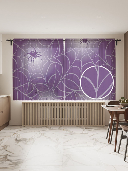 Тюль, фототюль короткий JoyArty "Паутина и паук" высота 180 см, ширина 145 см (2 полотна) на ...