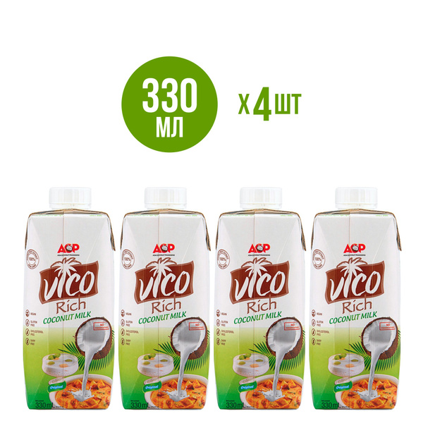 Органическое кокосовое молоко ACP VICO Rich, 330 мл / 4 шт по 330 мл ...