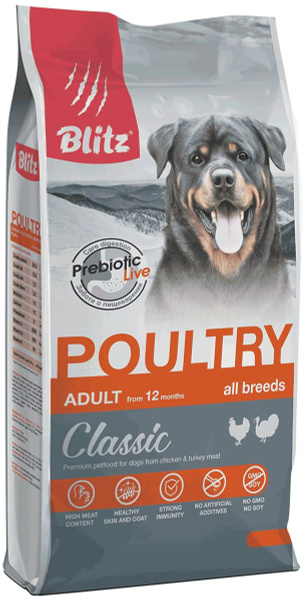 Корм Blitz Classic Poultry для собак, с домашней птицей, 15 кг купить ...