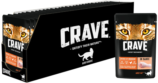 Корм консервированный полнорационный CRAVE для взрослых кошек с курицей ...