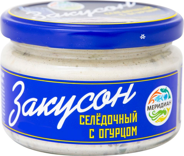 Сельдь рубленная соленая Меридиан Закусон селедочный с огурцом 170г ...