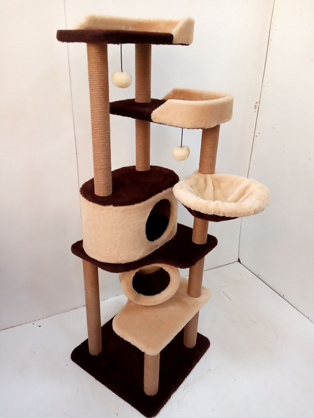 Когтеточка с домиком напольная высокая для кошки.Лежанки и столбик для ...