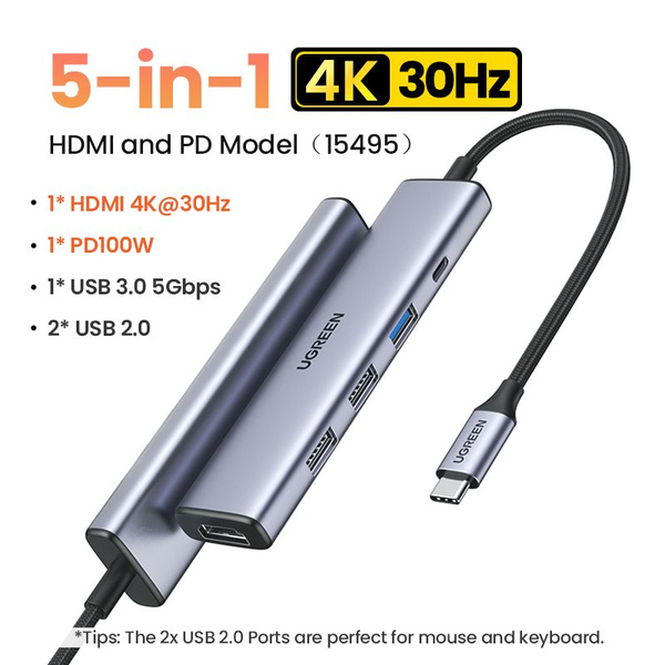 Ugreen Usb C Hub 4k60 Гц адаптер Type C к Hdmi 2 0 Usb 3 0 для Book Pro