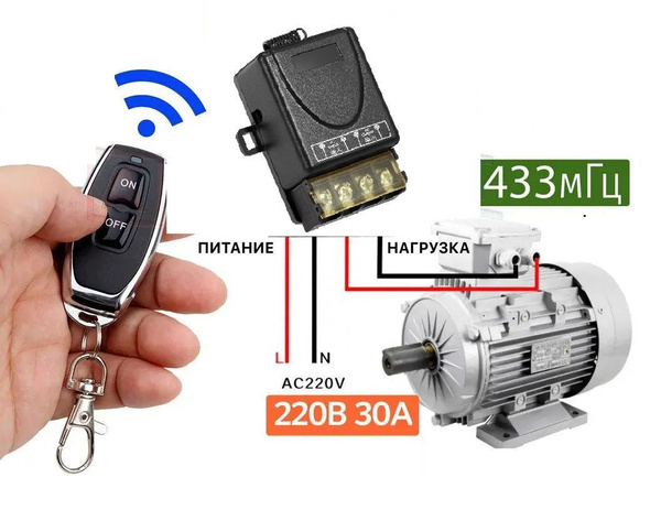 Радиоуправляемое реле 220В 30А 433МГц. Радиореле для ворот, шлагбаумов ...