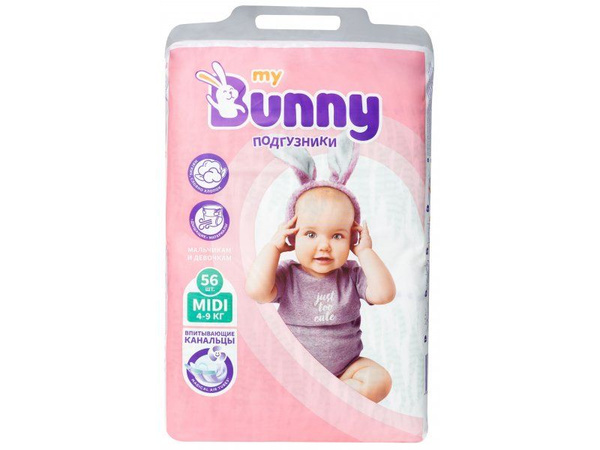Подгузники My Bunny midi 4-9 кг 56 шт. р. - купить с доставкой по ...