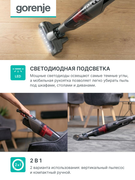 Вертикальный пылесос Gorenje SVC252GFA, Темно-серый - купить с ...