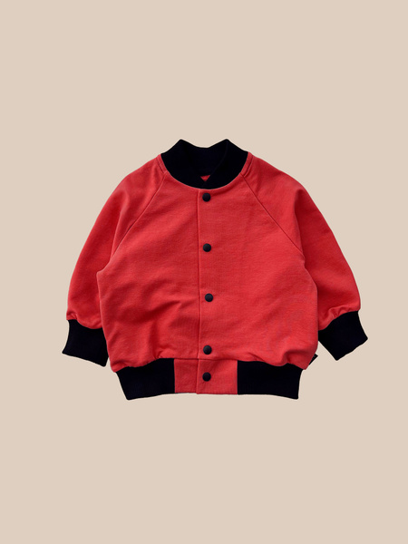 Бомбер Девочки, Мальчики Dada•Moccs Манжеты красный, черный Футер двухнитка, размер 28 Длинный ...