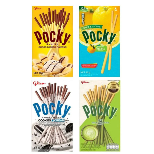 Японские палочки Pocky поки со вкусом Юдзу, Шоколада и банана, Зеленого чая и сливок, Печенья и ...