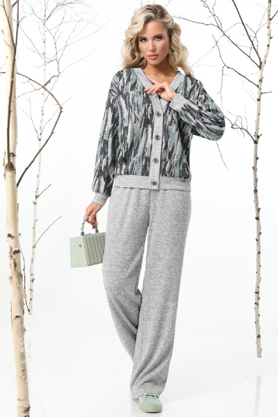 Костюм классический Женский DStrend серый, светло-зеленый, размер 48 Полиэстер Россия Демисезон ...