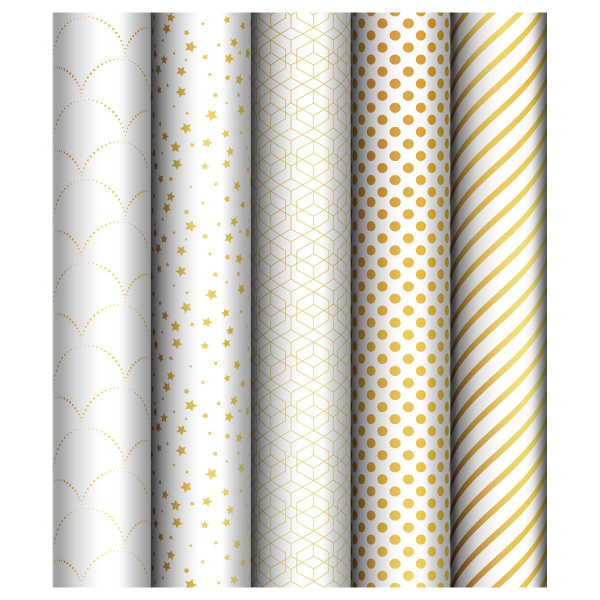 Упаковочная бумага глянц. 70*100см, MESHU "Pattern on white", 80г/м2, ассорти 5 дизайнов ...